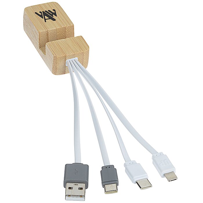 4imprint.com: Bamboo Phone Stand Duo Charging Cable 164661