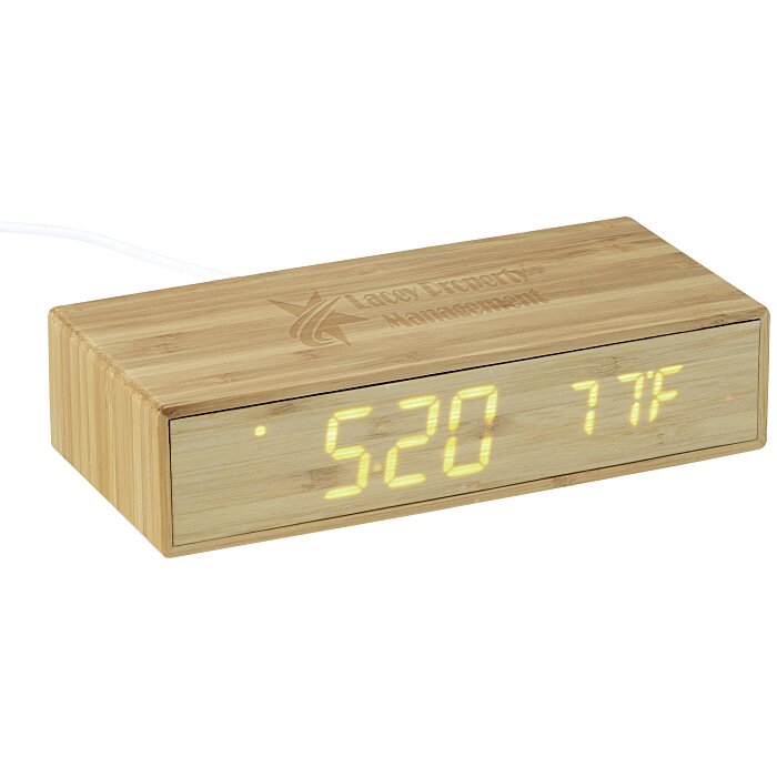 4imprint.com: Bamboo Wireless Charging Desk Clock 165057