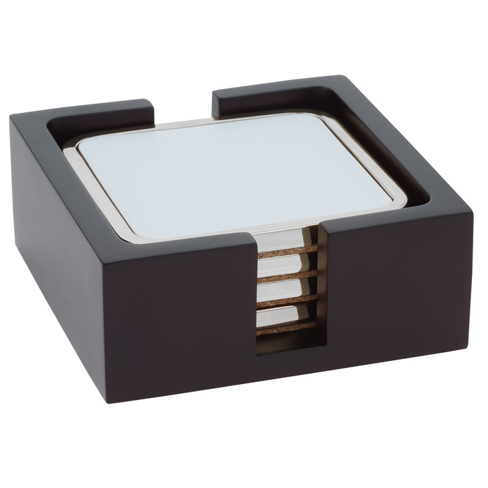 4imprint.com: Four Square Full Color Coasters with Wood Tray 138541-4-SQ