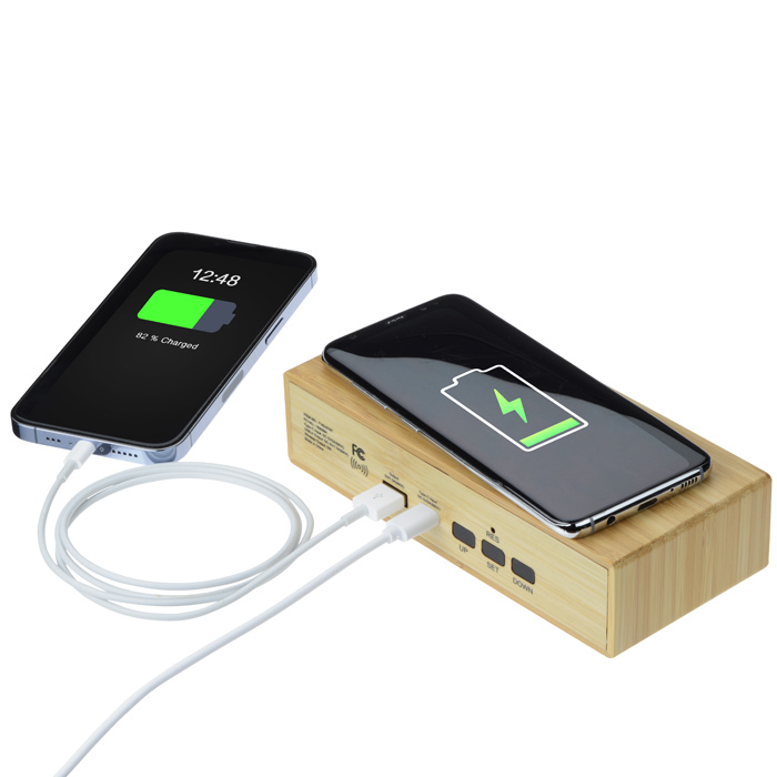 4imprint.com: Bamboo Wireless Charging Desk Clock 165057