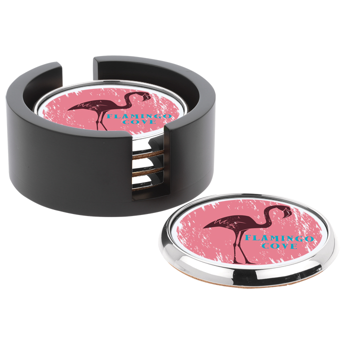 4imprint.com: Four Round Full Color Coasters with Wood Tray 138540-4-RD